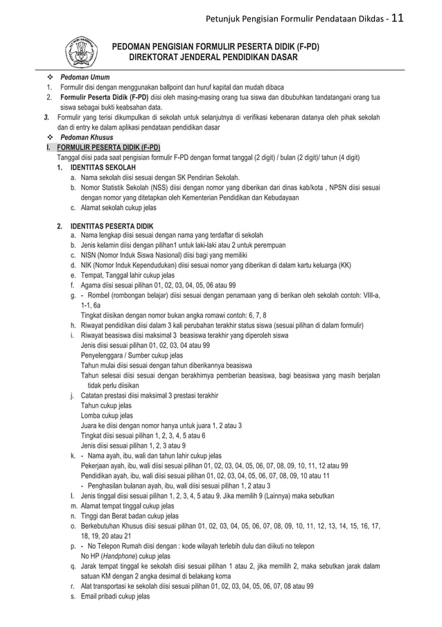 Pendataan pendidikan dasar, formulir dan panduannya (buku 1) | PDF