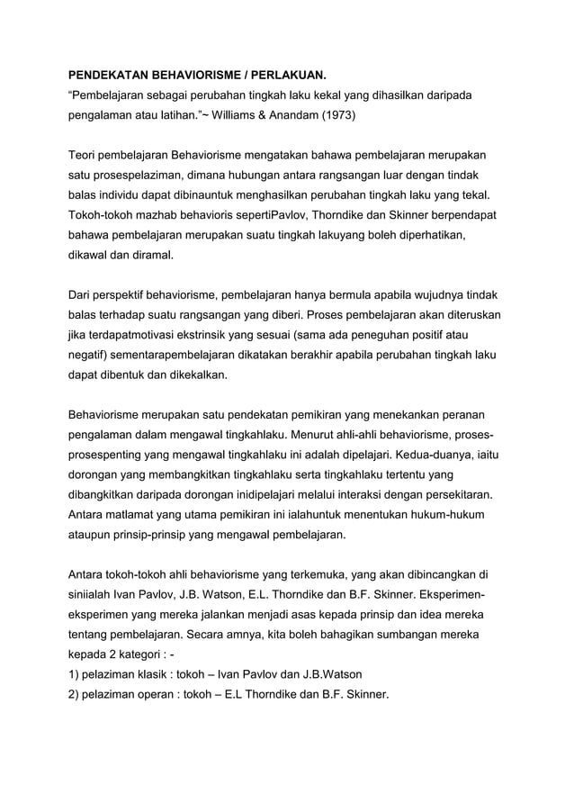 Pendekatan behaviorisme | DOCX