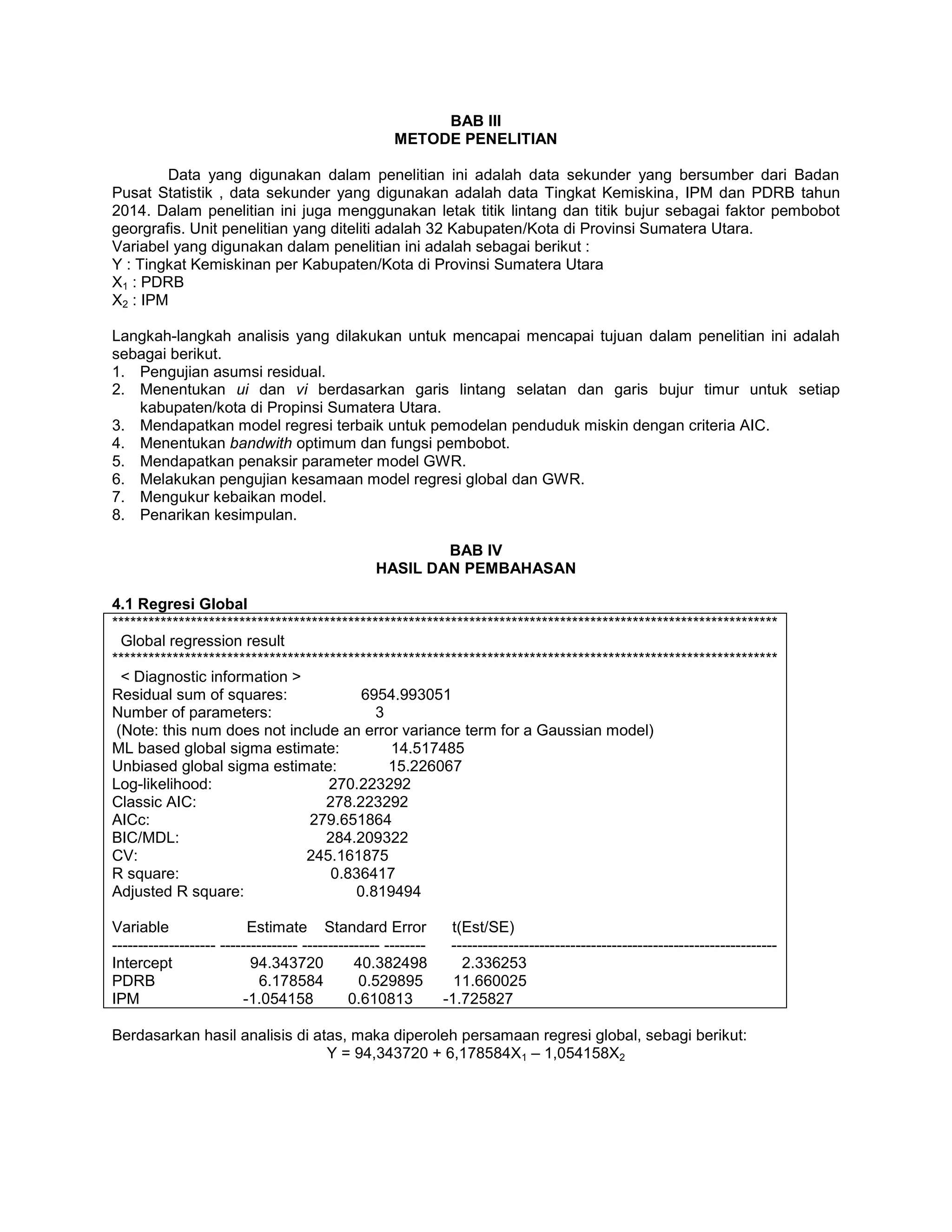 Pendekatan gwr (geographically weighted regression) | PDF