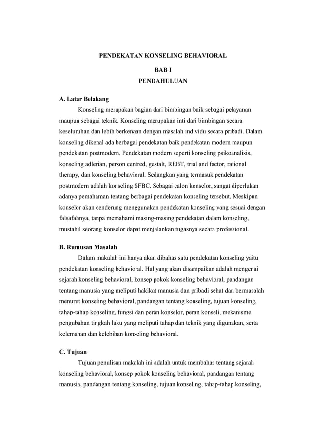Pendekatan konseling behavioral | DOC