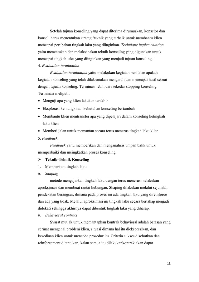 Pendekatan konseling behavioral | DOC