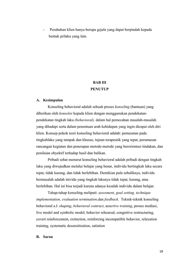 Pendekatan konseling behavioral | DOC