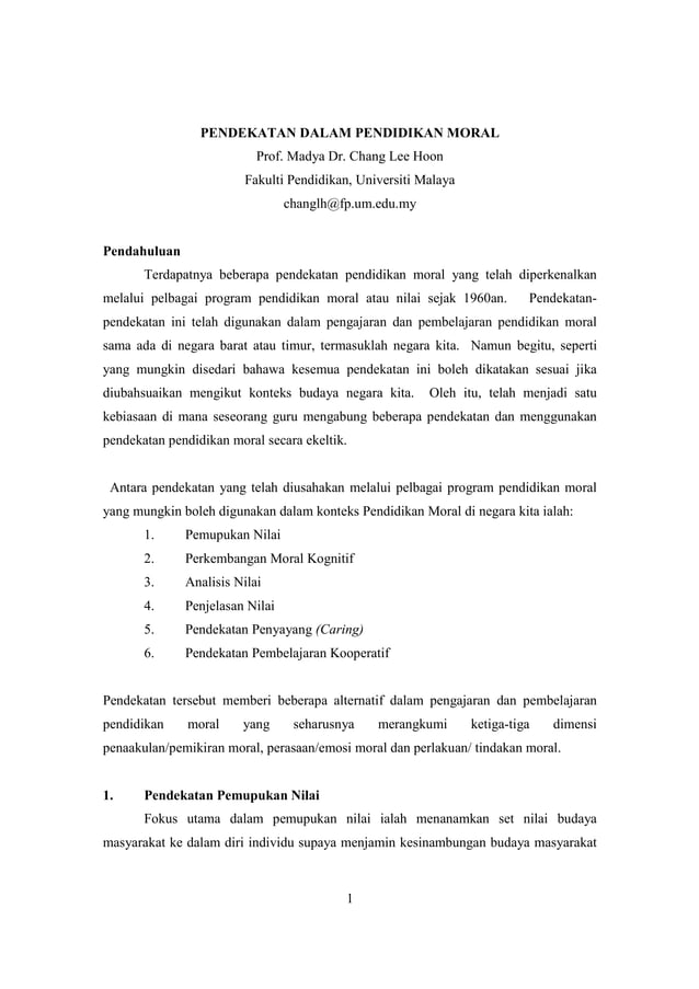Pendekatan pendidikan moral | PDF