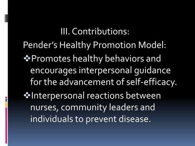 Pender's health promotion | PPTX | Medical Health