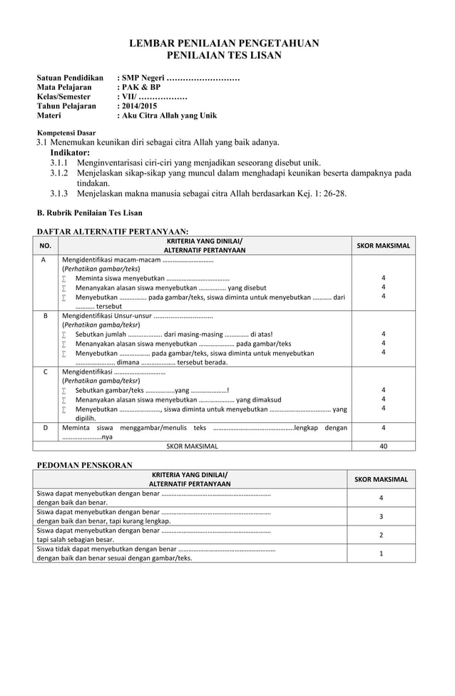 RPP Pendidikan Agama Katolik dan Budi Pekerti SMP Kelas VII | PDF