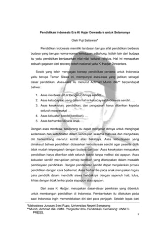 Pendidikan Indonesia Era Ki Hajar Dewantara untuk Selamanya | PDF