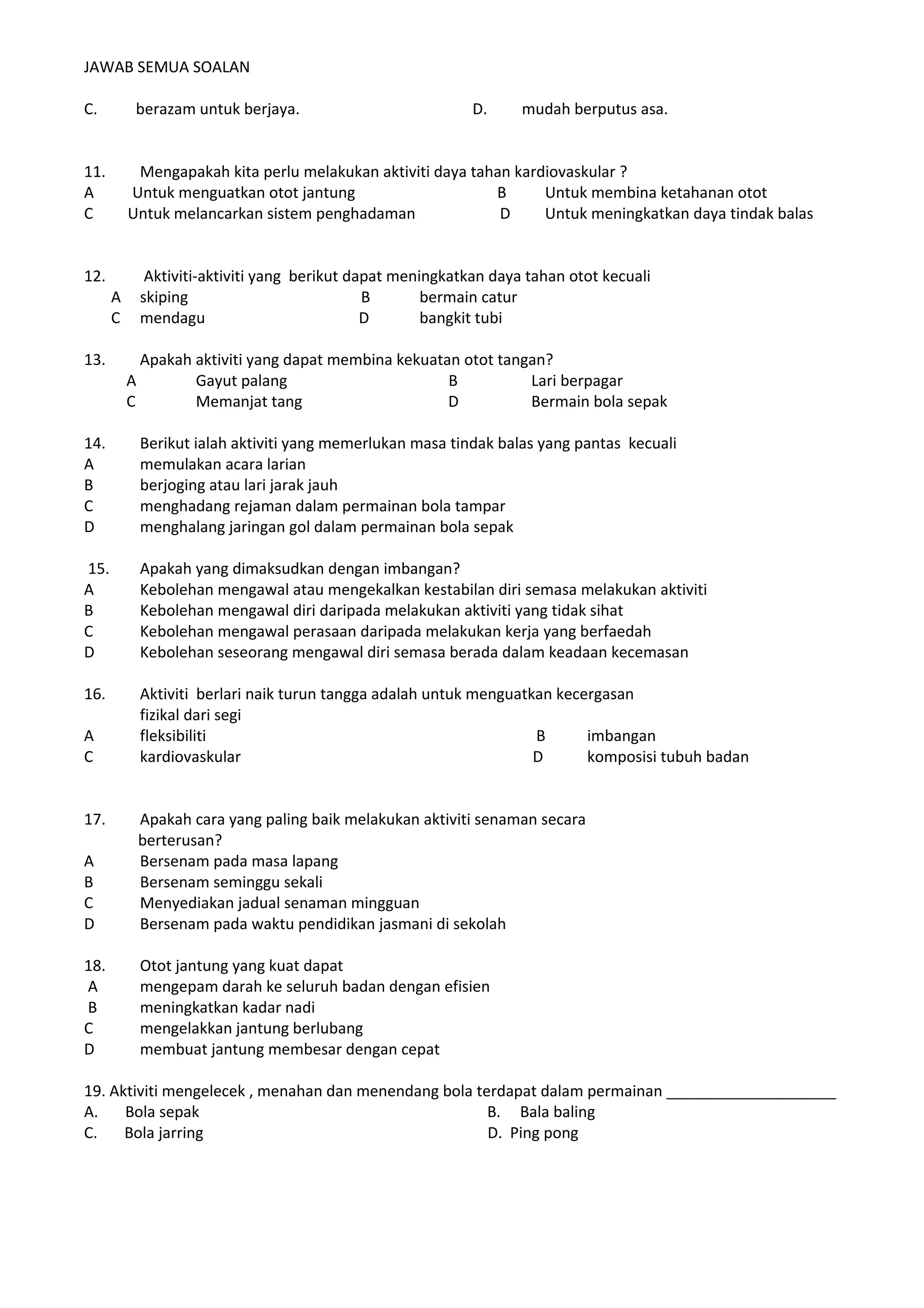Pendidikan kesihatan tahun 4 peperiksaan akhir tahun 2017 | PDF