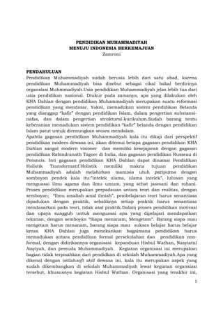 Pendidikan muhammadiyah menuju indonesia berkemajuan zamroni (doc) | PDF