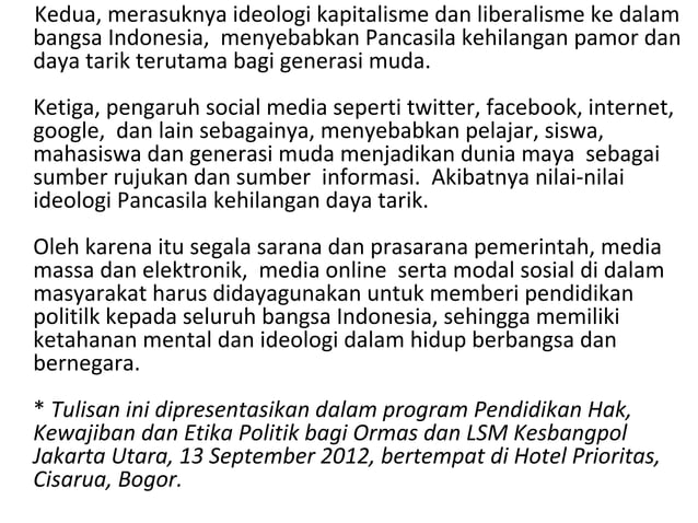 Musni Umar: Pendidikan Politik dan Pembumian Nilai nilai Pancasila | PPT