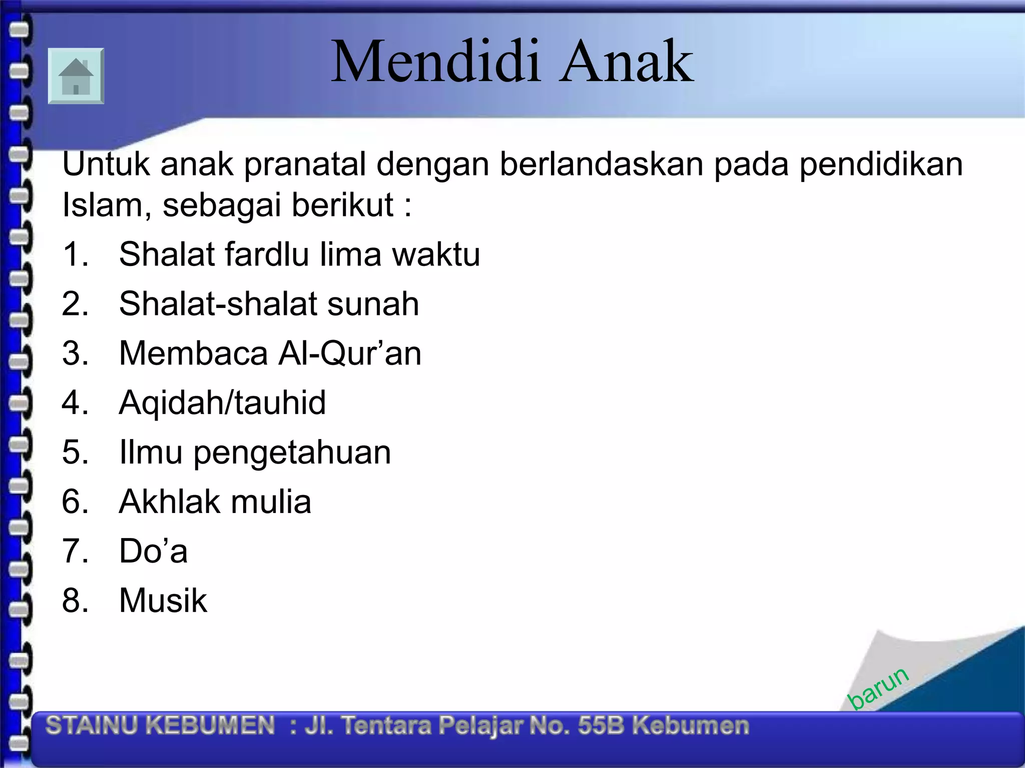 Pendidikan pranatal menurut agama islam | PPT