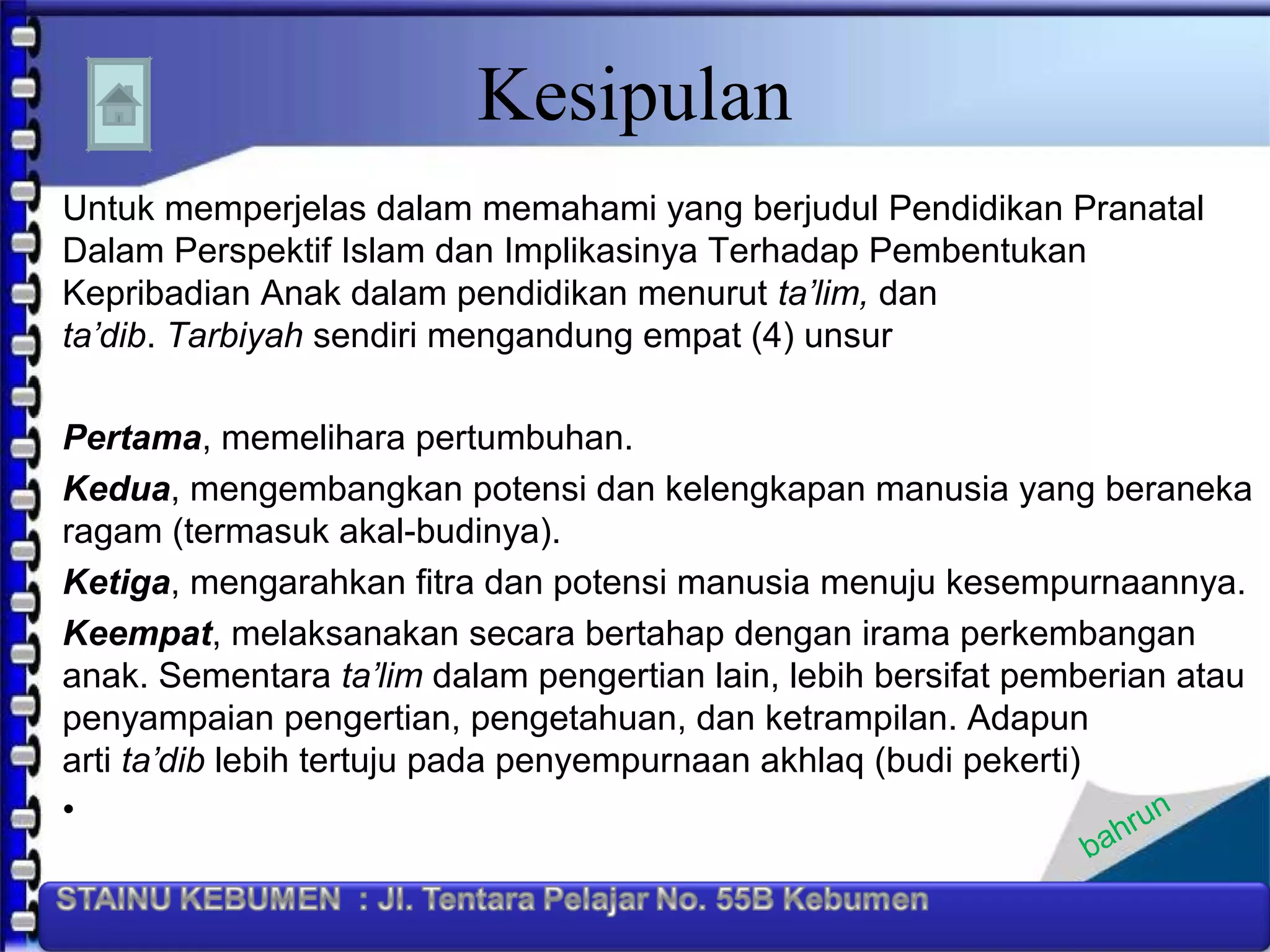 Pendidikan pranatal menurut agama islam | PPT