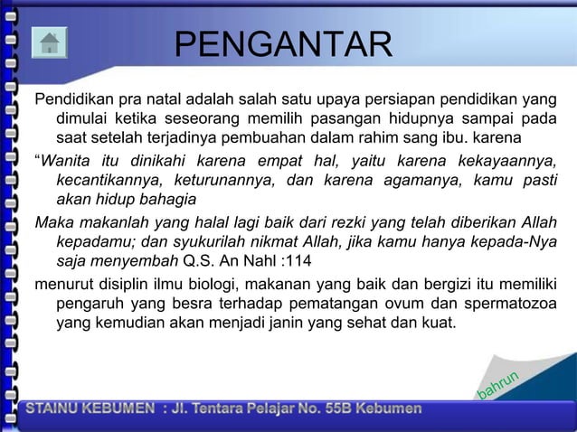 Pendidikan pranatal menurut agama islam | PPT