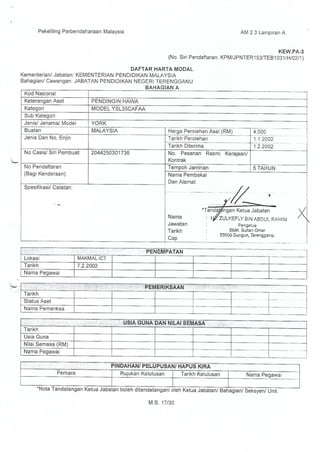 Harta Modal (KEW.PA-3) Peralatan ICT Pendingin Hawa SMKSO | PDF