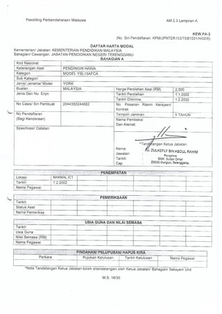 Harta Modal (KEW.PA-3) Peralatan ICT Pendingin Hawa SMKSO | PDF