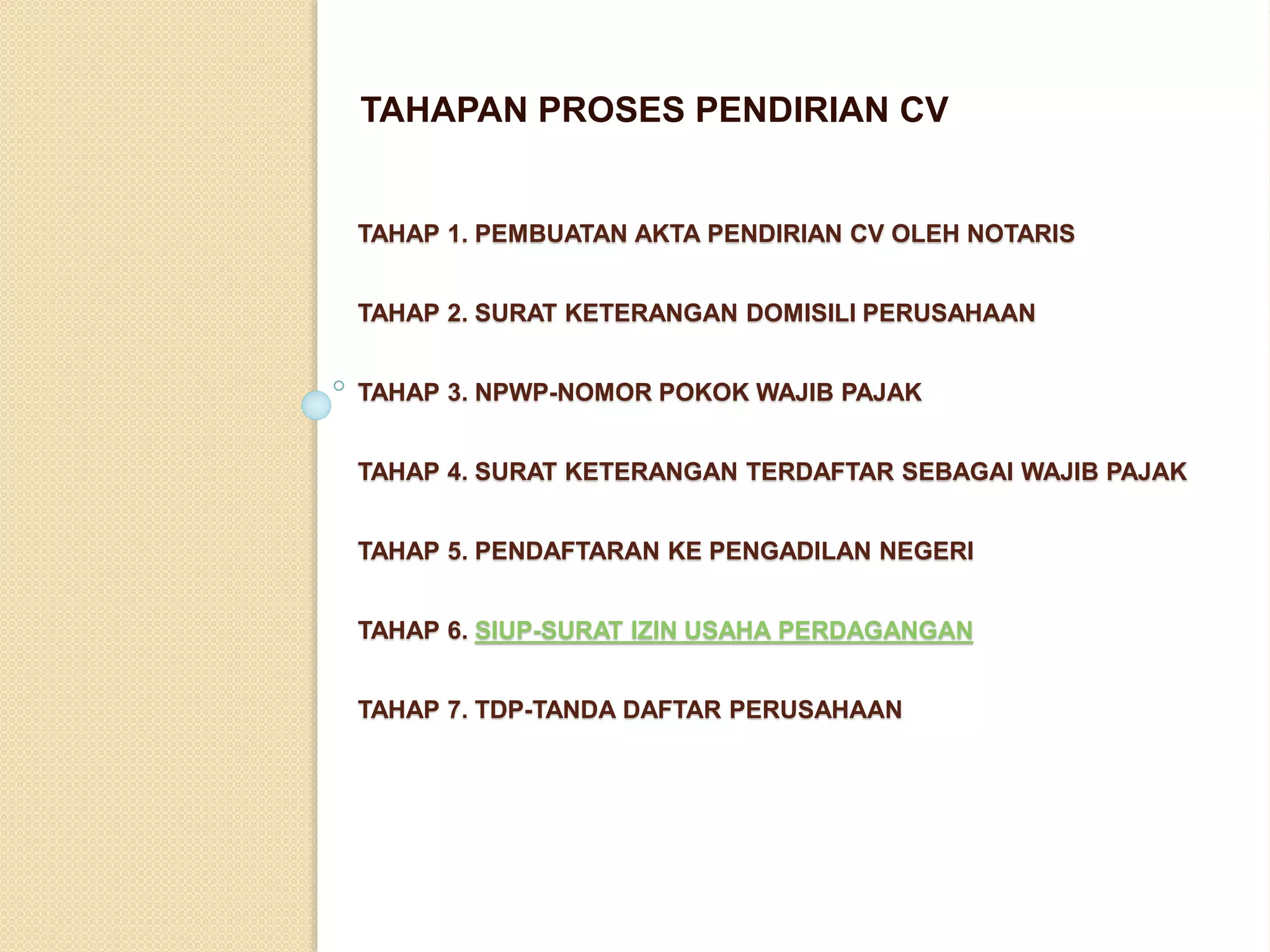 Pendirian cv (commanditaire venootshap) | PPTX