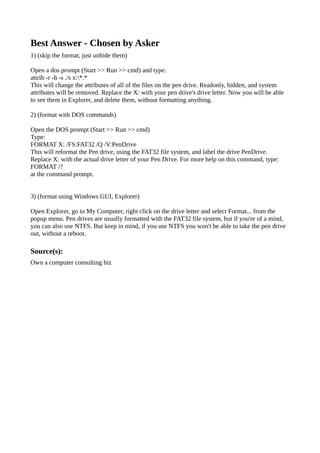 Pendrive formatting | ODT | Data Storage and Warehousing | Computing