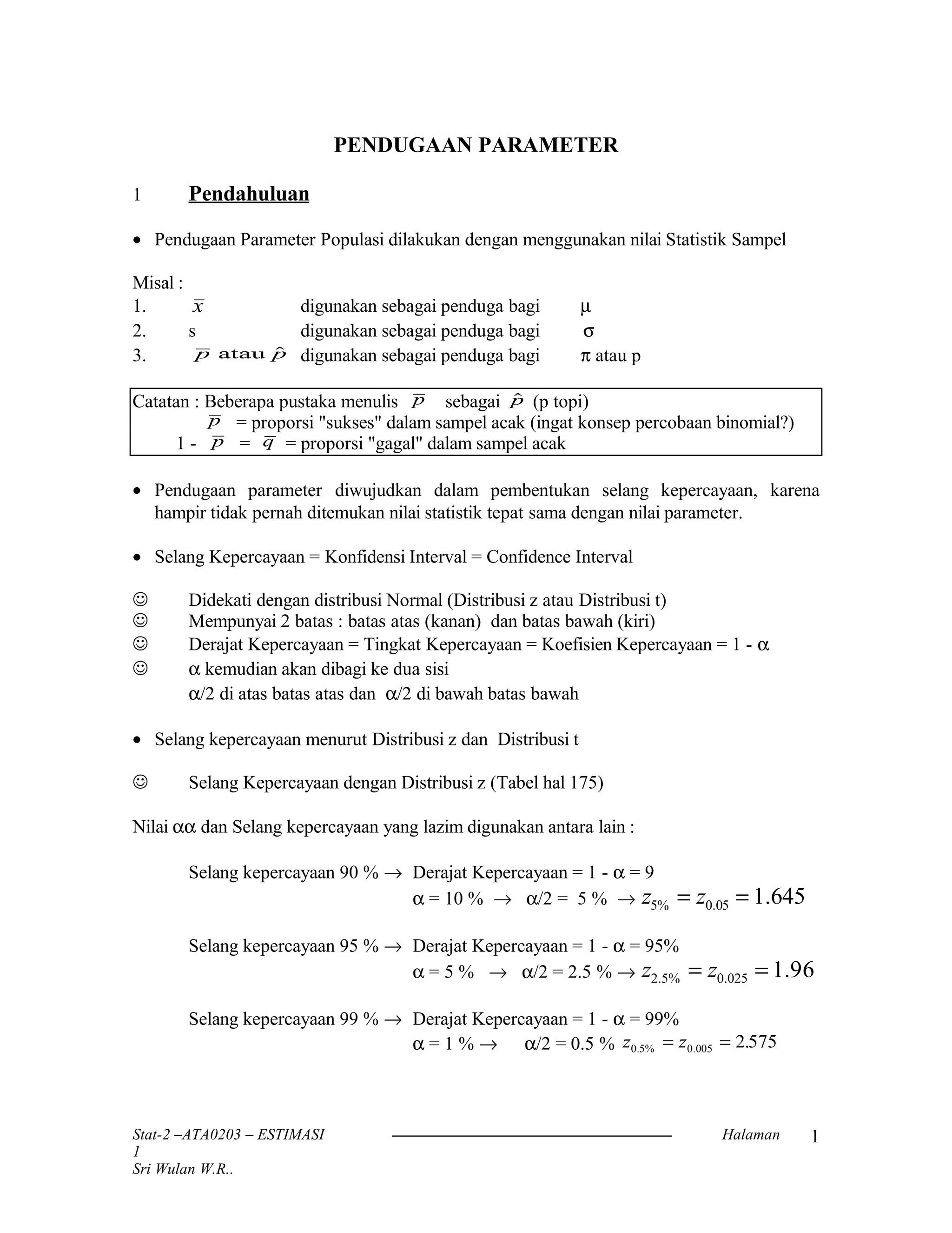 Pendugaan Parameter dan Beda Rata-Rata | PDF
