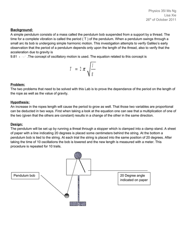 IB Phyiscs SL - Pendulum Lab | DOC