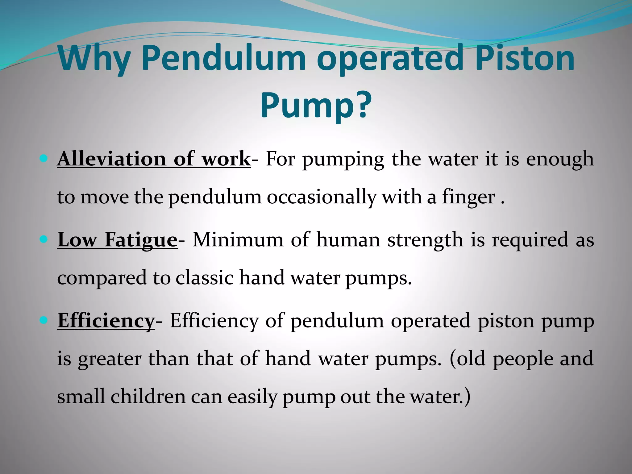 Pendulum operated water pump | PPTX | Chemistry | Science