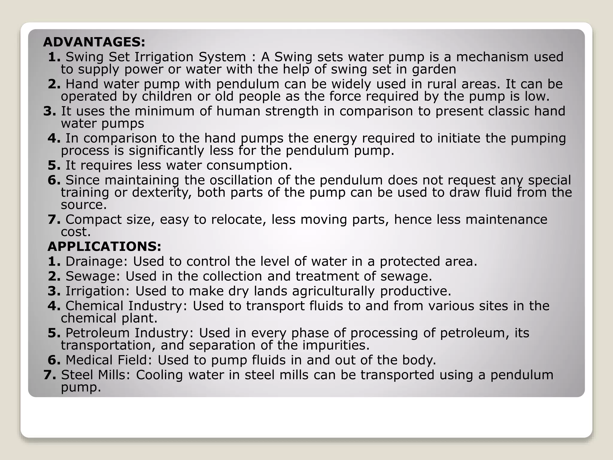 Pendulum operated water pump | PPT
