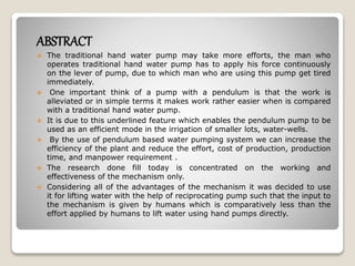 Pendulum operated water pump | PPTX