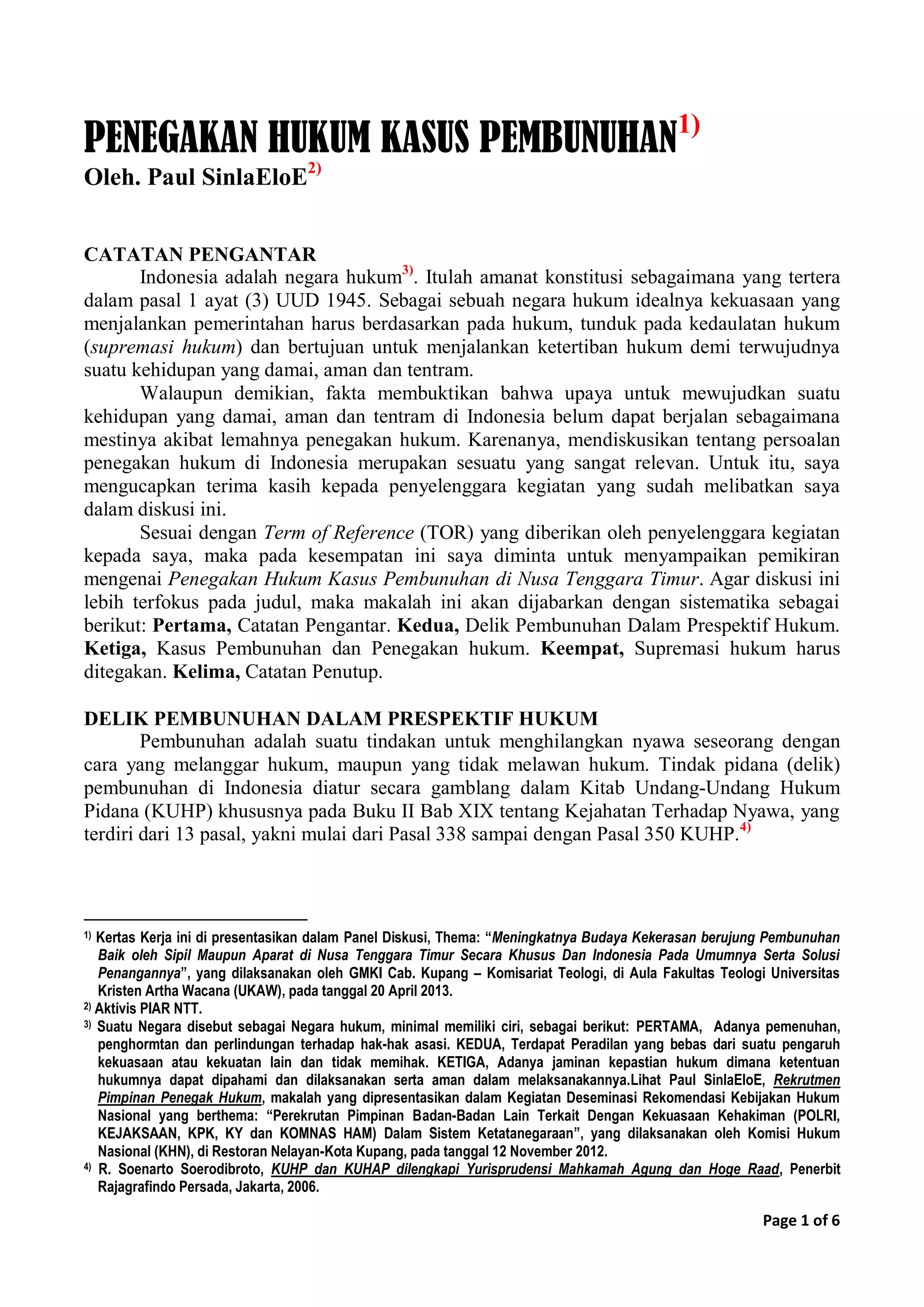 PENEGAKAN HUKUM KASUS PEMBUNUHAN | PDF