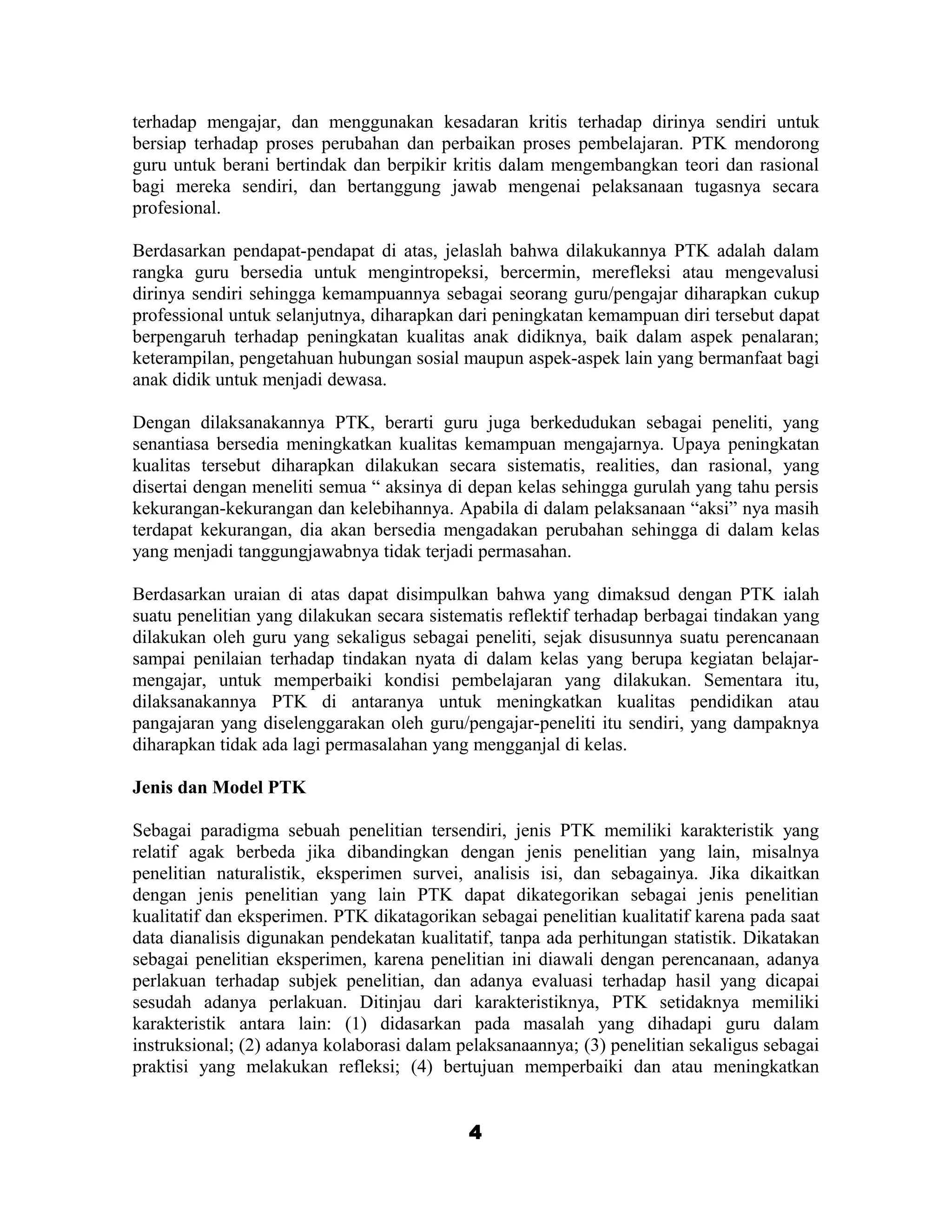 Penelitian tindakan kelas ( ptk ) & contoh karya tulis ilmiah ( kti ) | PDF