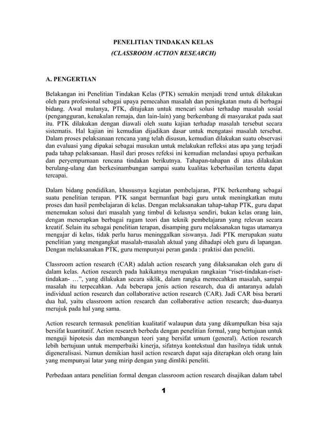 Penelitian tindakan kelas ( ptk ) & contoh karya tulis ilmiah ( kti ) | PDF