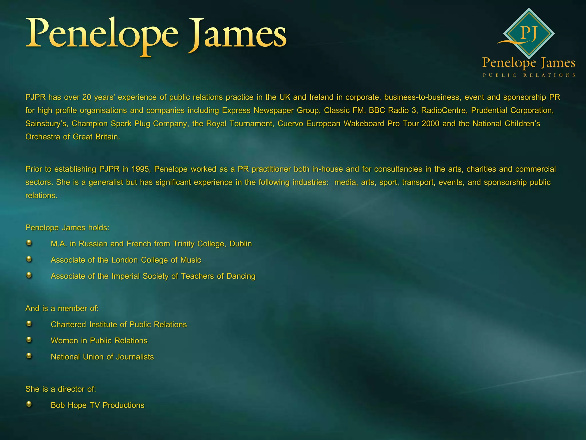 Penelope james PR - Profile | PPT