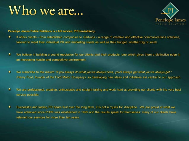 Penelope james PR - Profile | PPT