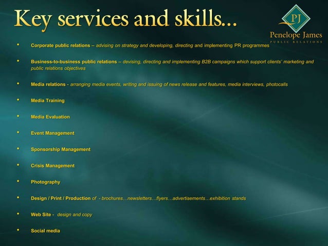 Penelope james PR - Profile | PPT