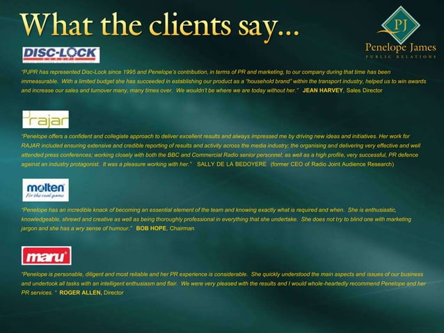 Penelope james PR - Profile | PPT