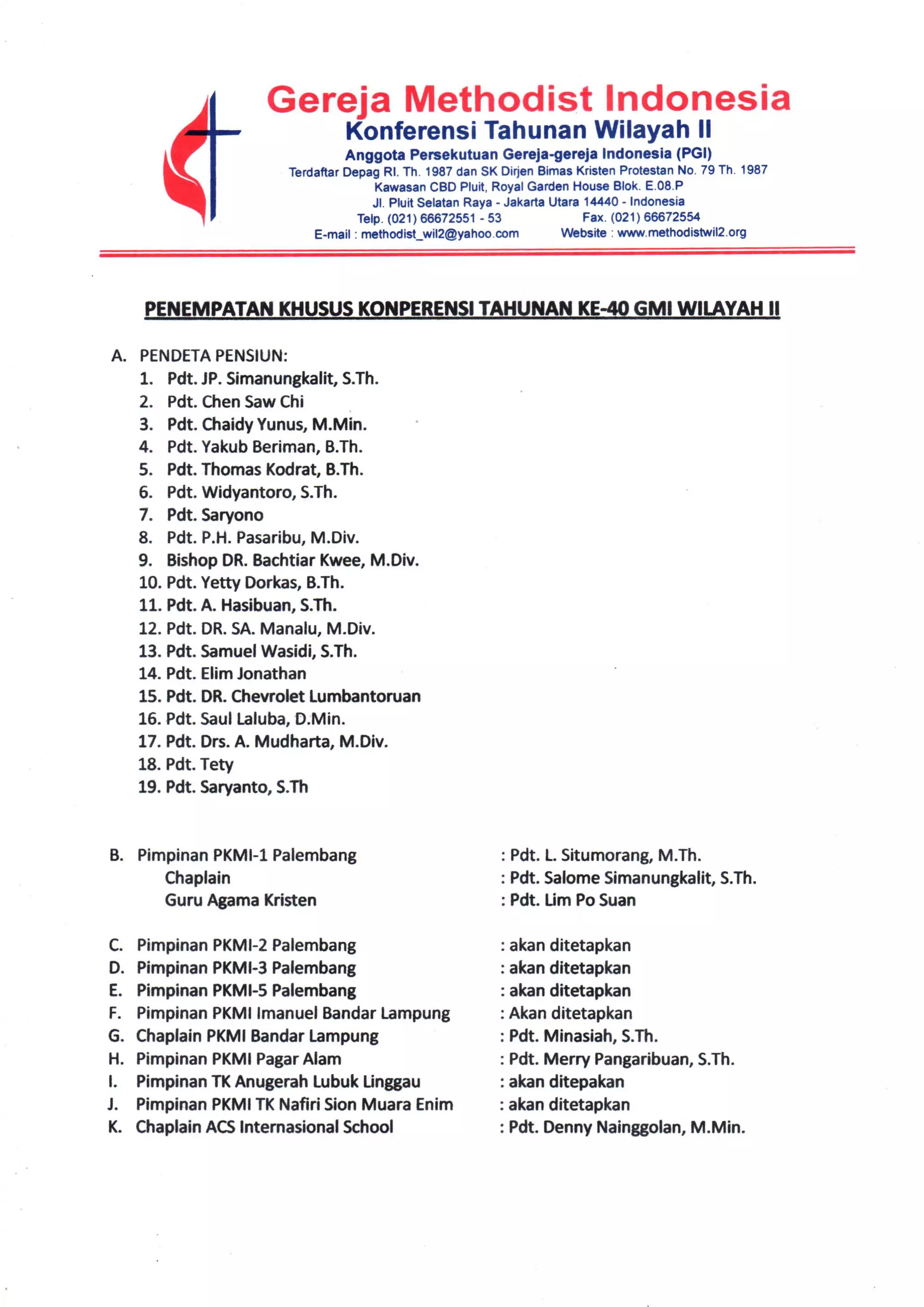 Penempatan pdt gi gmi wilayah II konta 40 | PDF