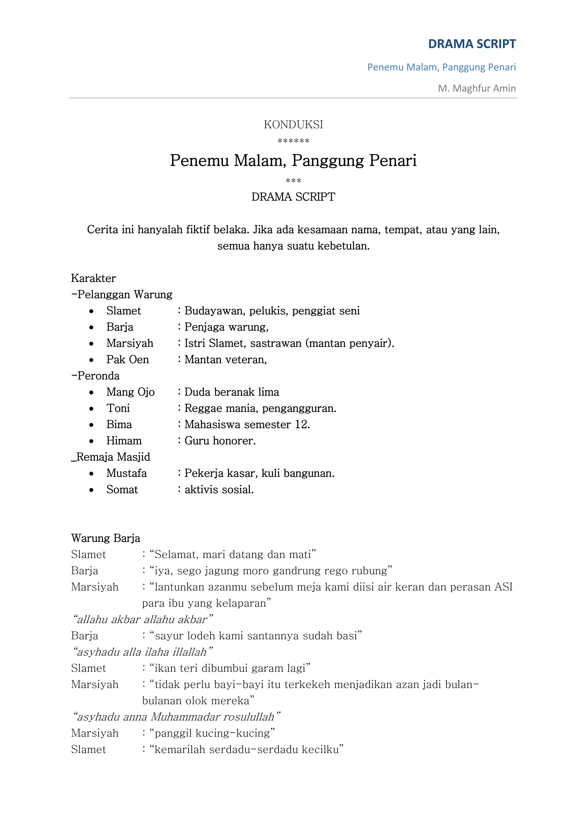 SKRIP "penemu malam, panggung penari" | PDF