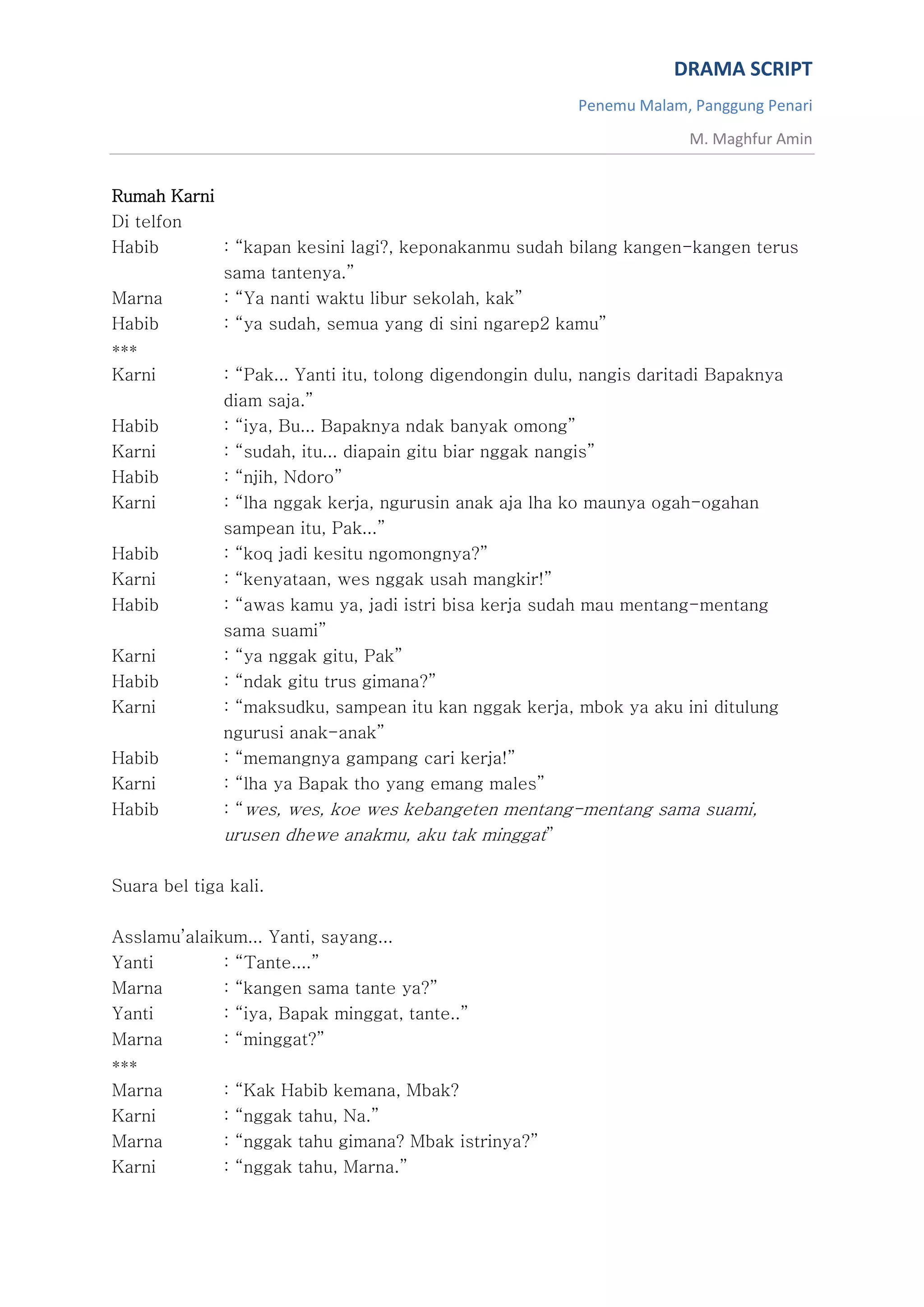 SKRIP "penemu malam, panggung penari" | PDF