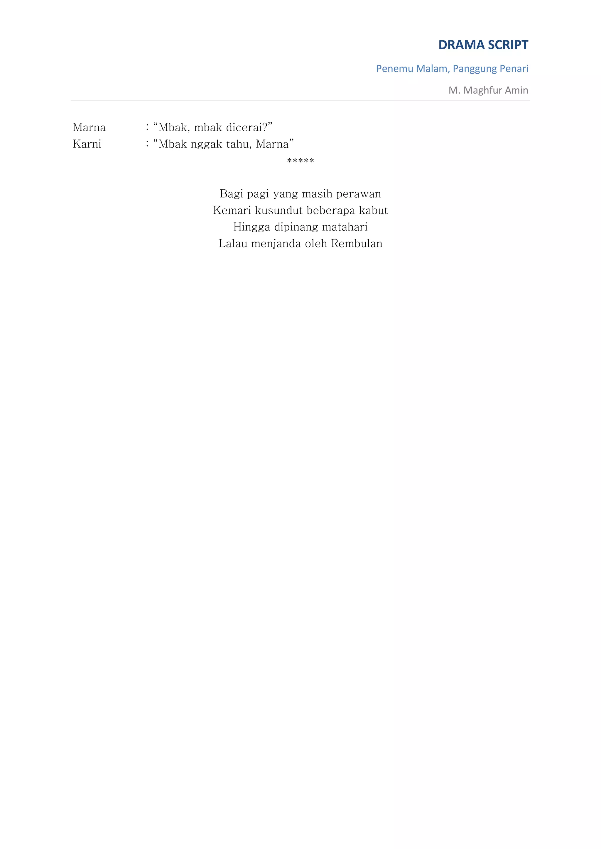 SKRIP "penemu malam, panggung penari" | PDF