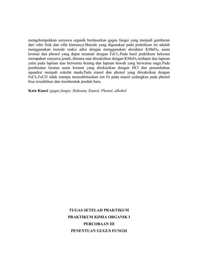 laporan praktikum penentuan gugus fungsi | PDF
