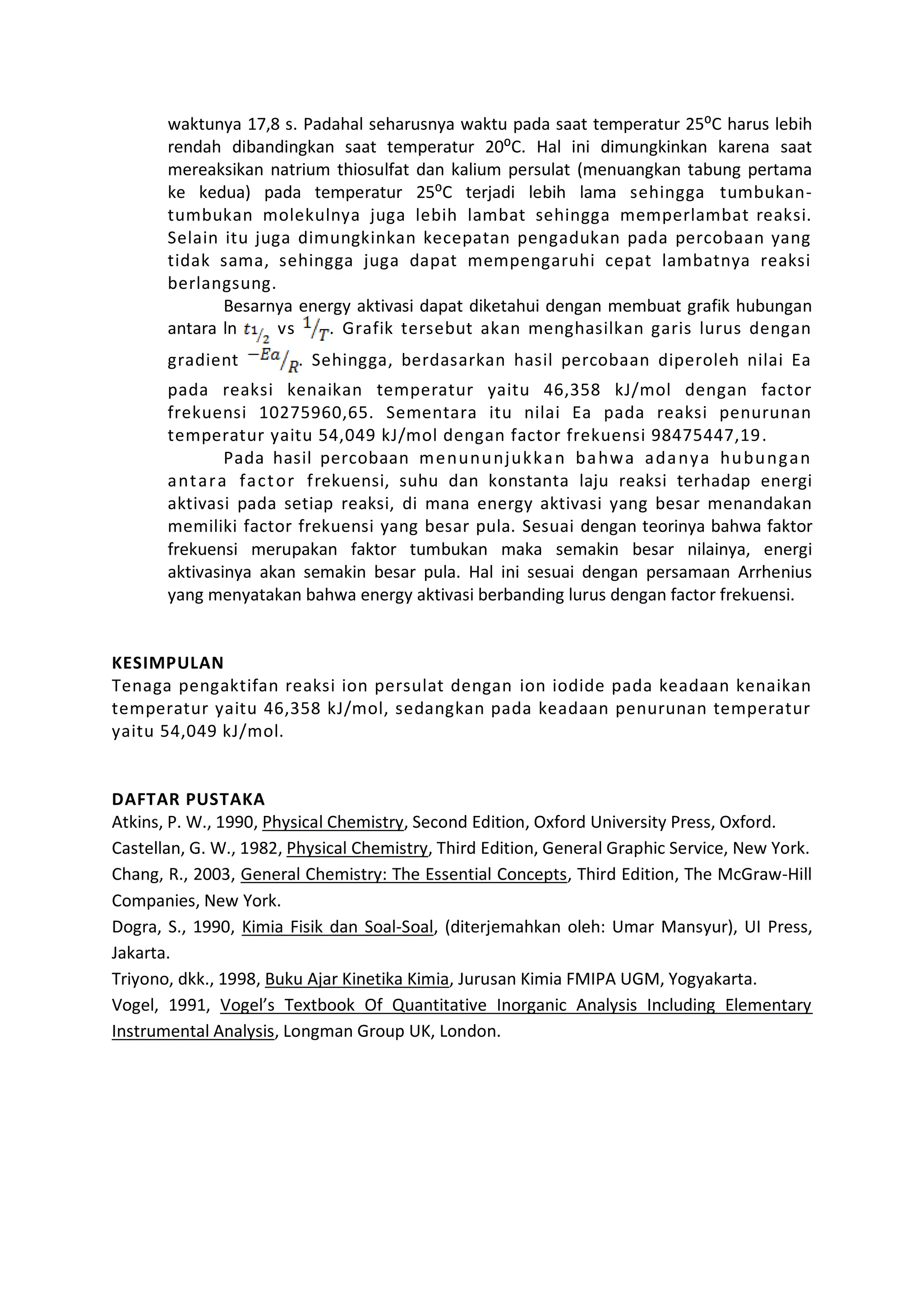 Penentuan energi aktivasi reaksi ionik | PDF