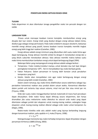 Penentuan energi aktivasi reaksi ionik | PDF