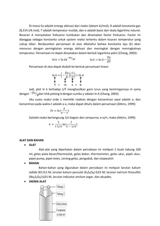 Penentuan energi aktivasi reaksi ionik | PDF