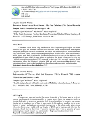 Penentuan Kadar Logam Berat Merkuri (Hg) Dan Cadmium (Cd) Dalam ...