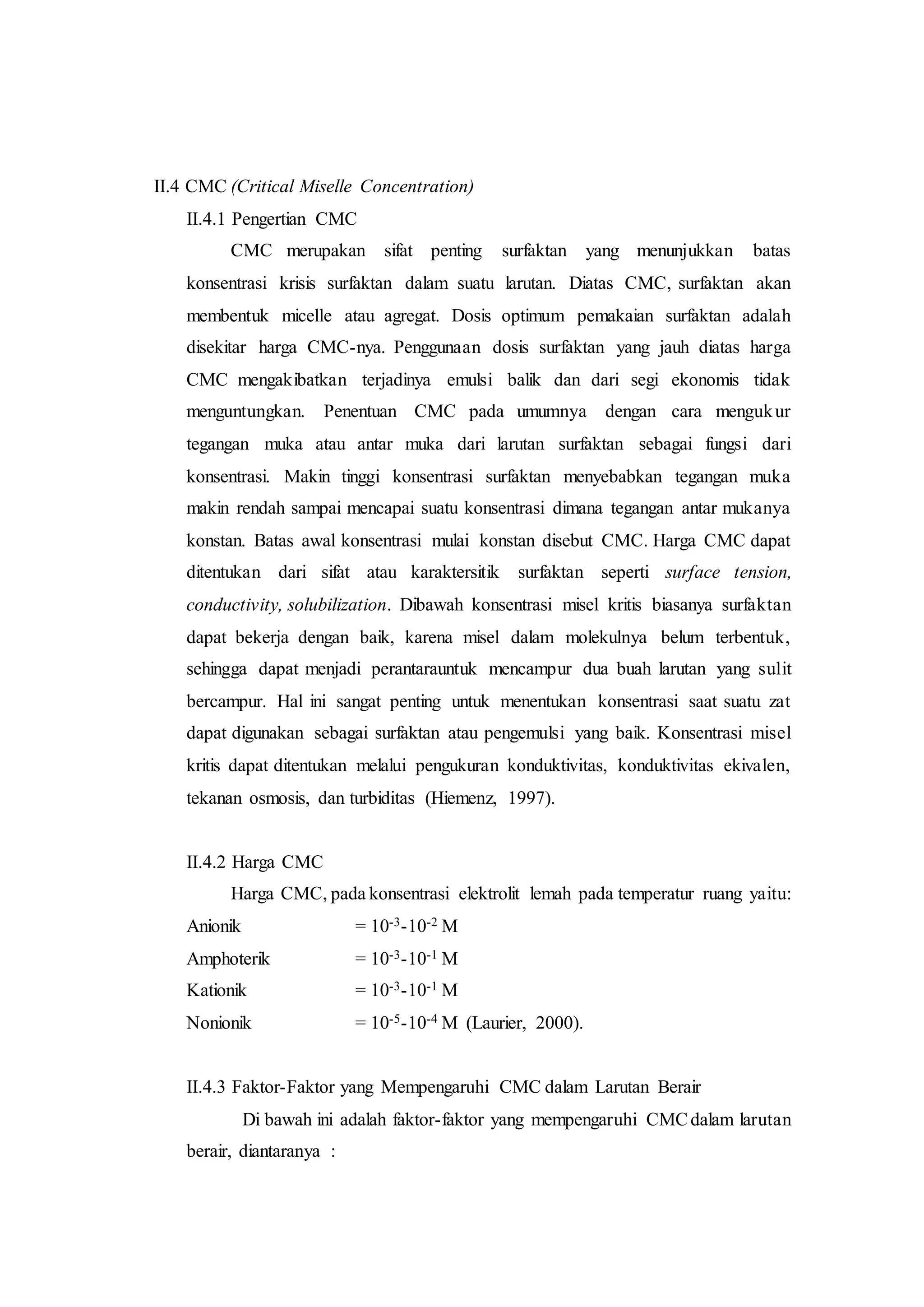 Penentuan Konsentrasi Kritis Misel (CMC) Surfaktan | DOCX