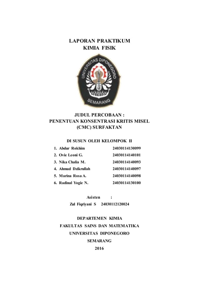 Penentuan Konsentrasi Kritis Misel (CMC) Surfaktan | DOCX