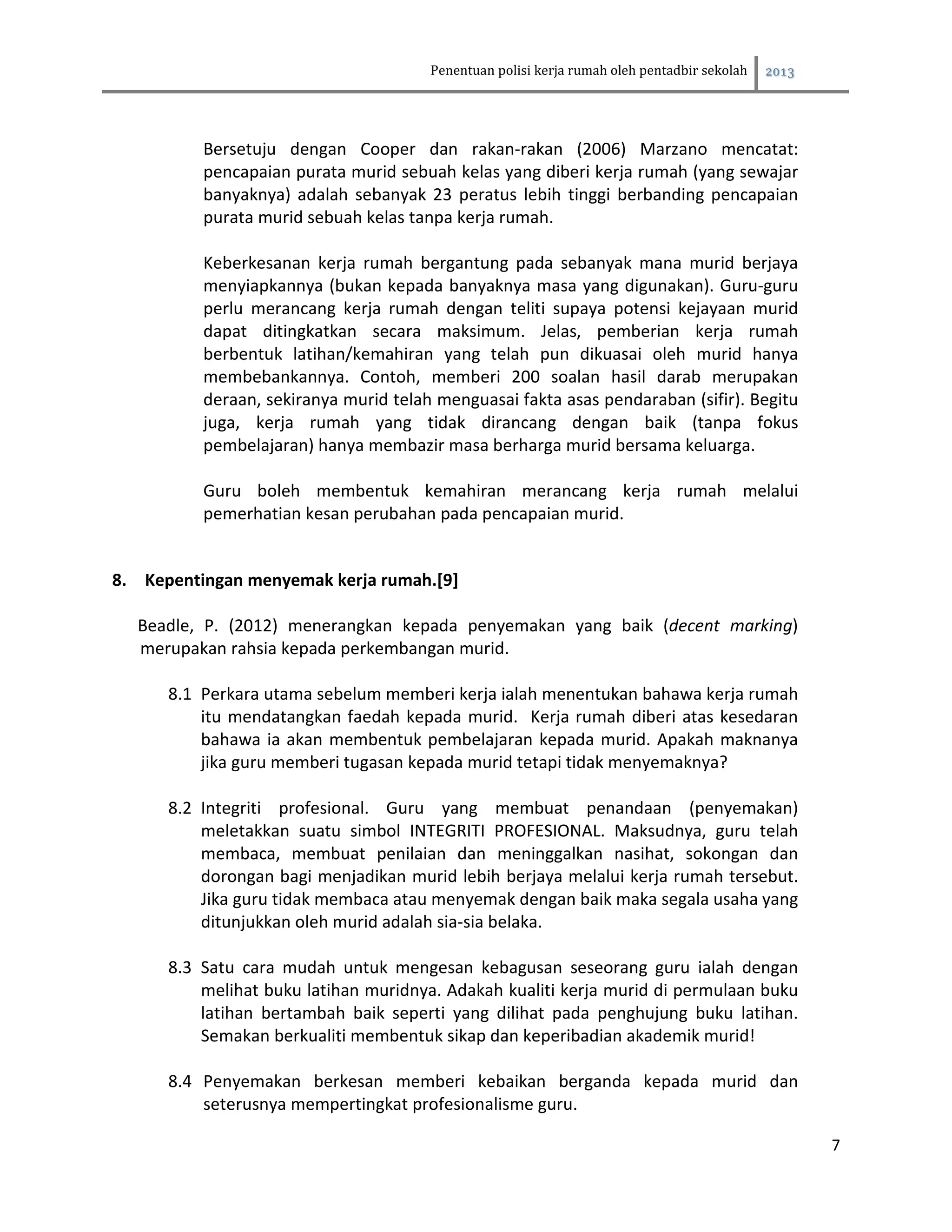 Penentuan polisi kerja rumah oleh pentadbir sekolah | PDF