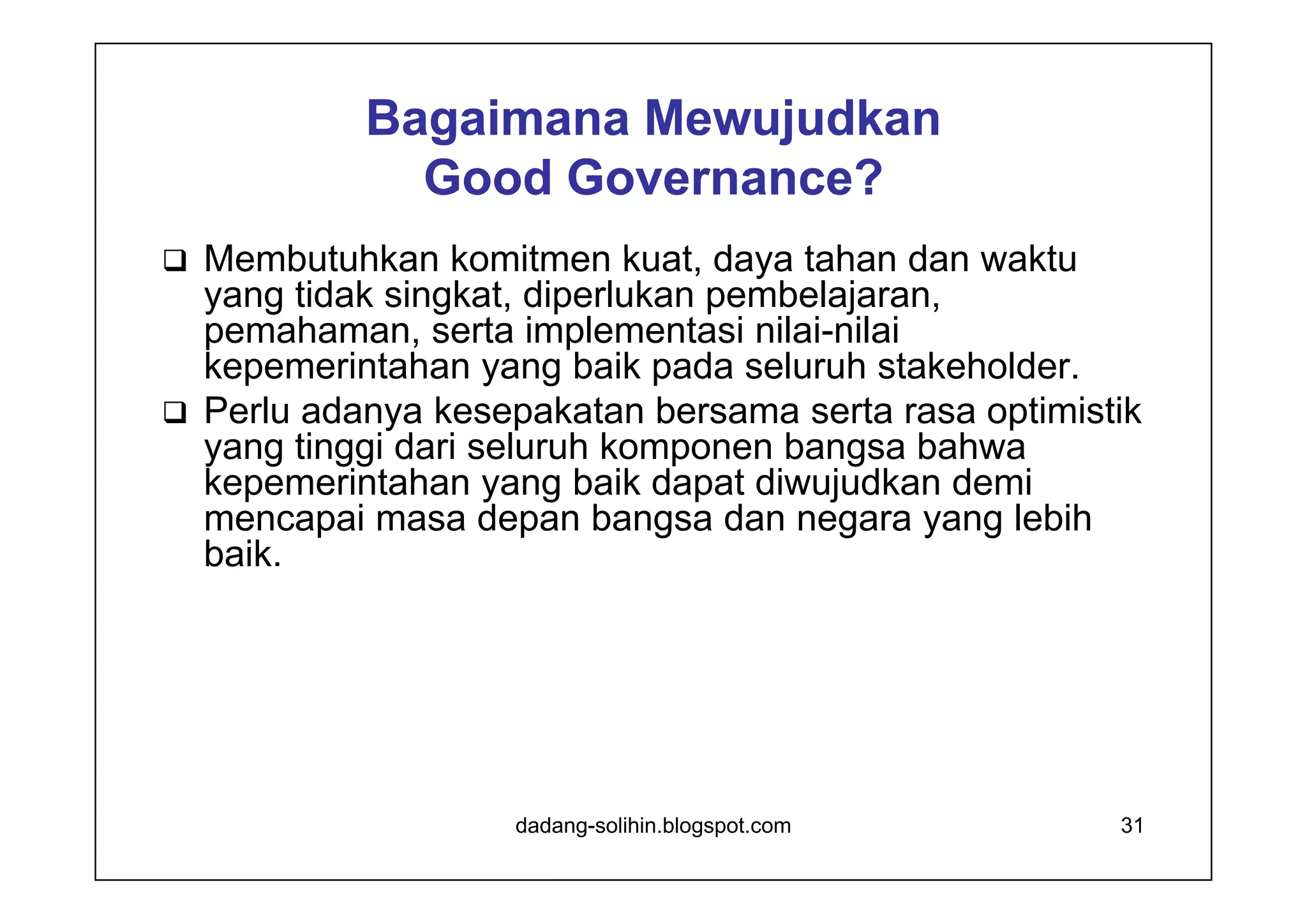 Penerapan Good Governance dalam Pemberdayaan Komite Sekolah | PPT