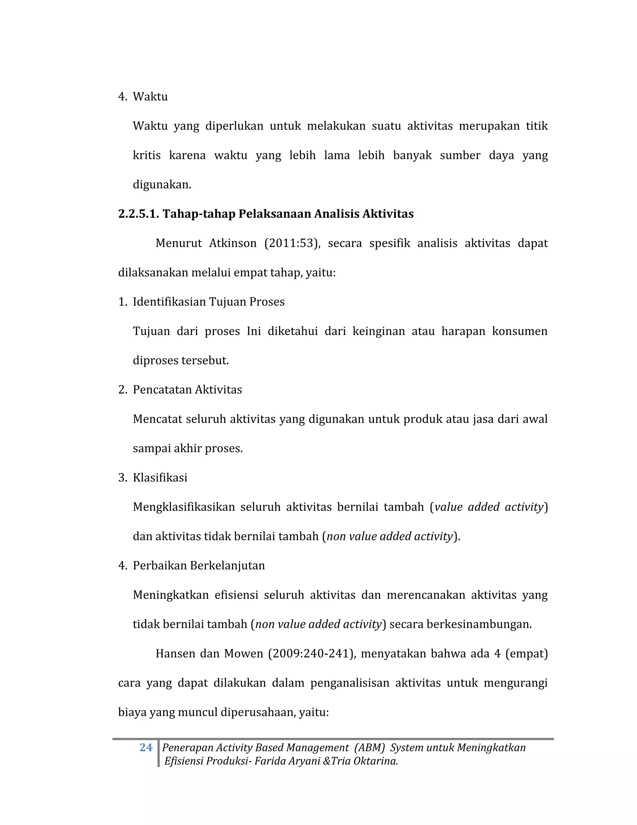 Penerapan activity based management (abm) system untuk meningkatkan ...