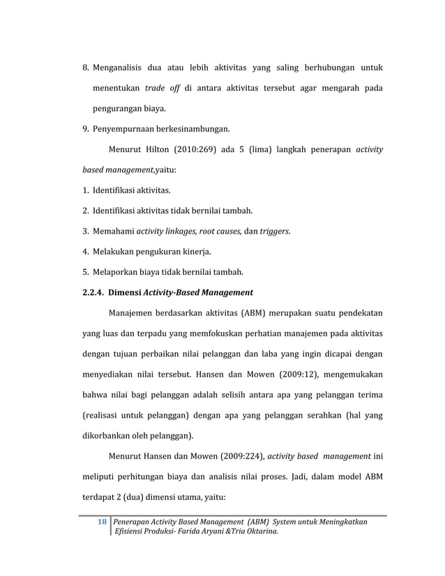 Penerapan activity based management (abm) system untuk meningkatkan efisiensi | PDF