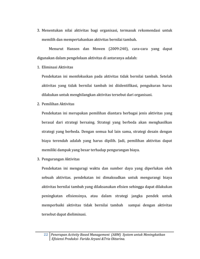 Penerapan activity based management (abm) system untuk meningkatkan efisiensi | PDF