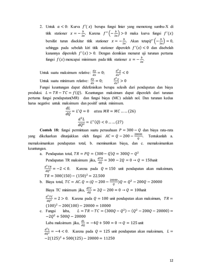 Penerapan kalkulus Diferensial pada Matematika Ekonomi | DOCX