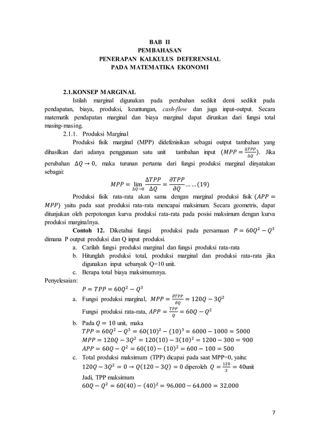 Penerapan kalkulus Diferensial pada Matematika Ekonomi | DOCX